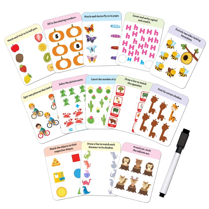 Flash Cards Activity - 30 Double Sided Wipe Clean Flash Cards for Kids ...
