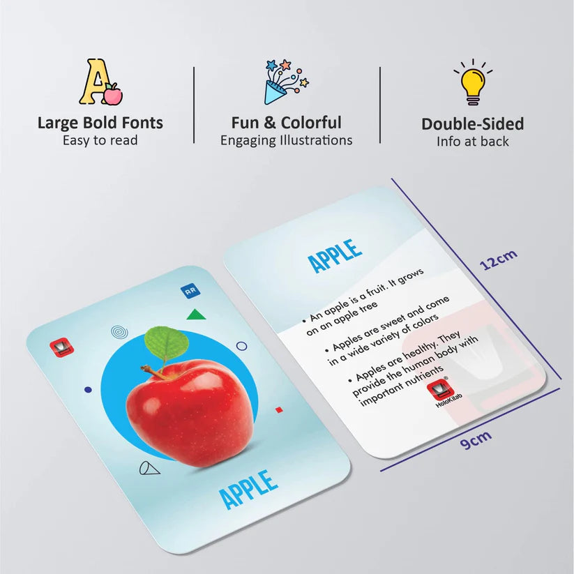 HoloKitab Augmented Reality Fruits Flashcards Kit: 20 Laminated Cards ...